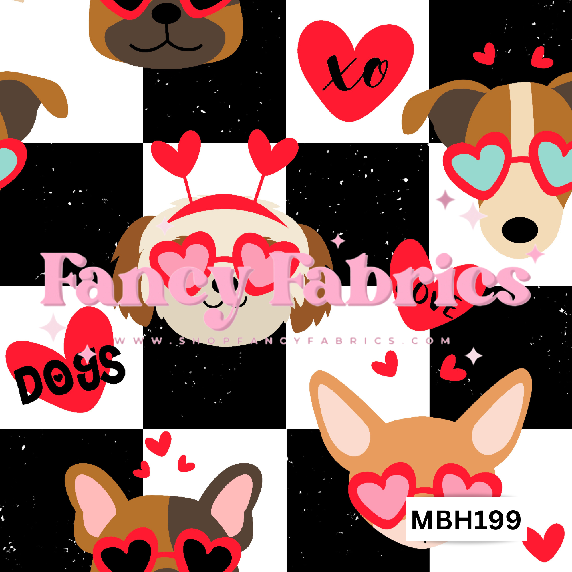 Dog Love Checkers MBH199 | PREORDER | By The Yard – Fancy Fabrics