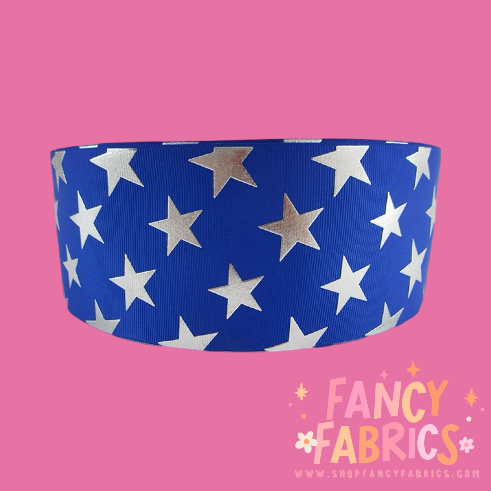 Silver Stars (Blue) | 3" Single Sided | Printed Ribbon | Ready To Ship ...